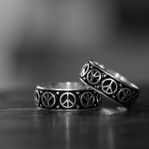 Peace Sign Solid Sterling Silver Band Ring, 925 Sterling Silver Unisex ...