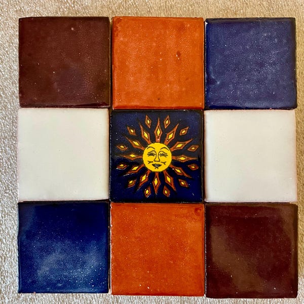 Glossy "green Aztec Sun" Mexican Talavera Ceramic Tiles 2x2 - Etsy