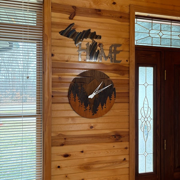 Mountain Wall Clock,wood Mountain Clock,wall Clock Unique,nature Clock ...