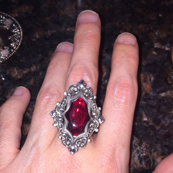 Red Crystal Ring Gothic Ring Medieval Victorian Ring Red Stone Ring ...