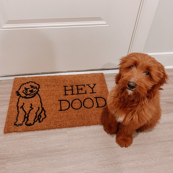 Hey Dood Funny Dog Doormat | Golden Doodle Welcome Mat | Gift for Dog ...