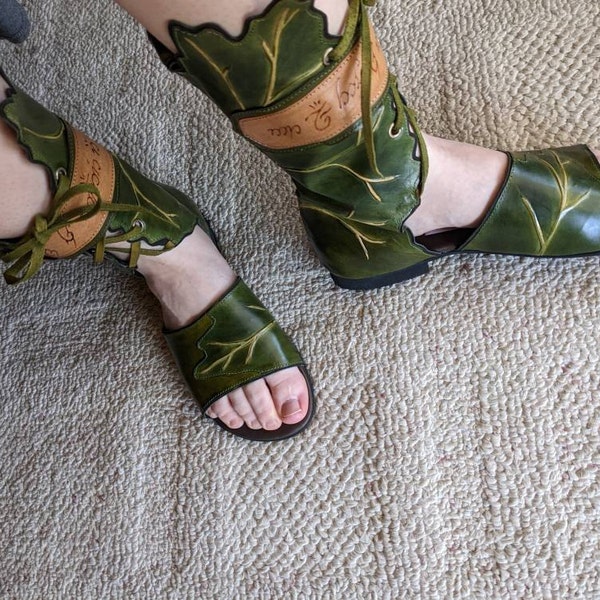 Elvish Booties,leaf Boots,womens Shoes,leather Sandals,peter Pan Shoes ...