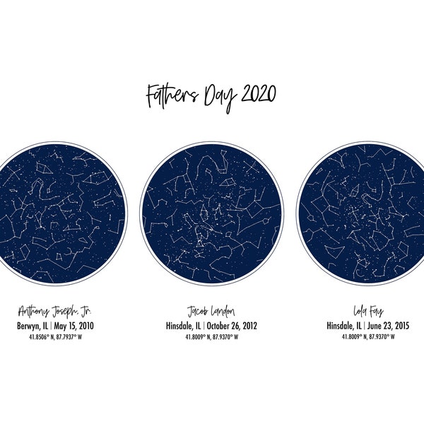 Triple Star Map, Anniversary Download, 3 Star Chart Personalized Gift ...