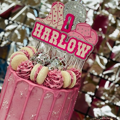 Disco Cowgirl Personalized Cake Topper Pink Cowgirl Birthday Party ...