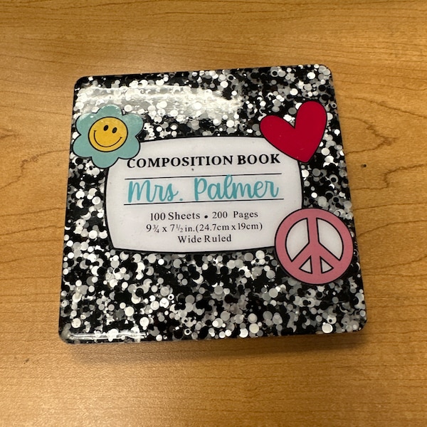 Retro Resin Teacher Coaster, Custom Desk Coaster, Composition Notebook ...