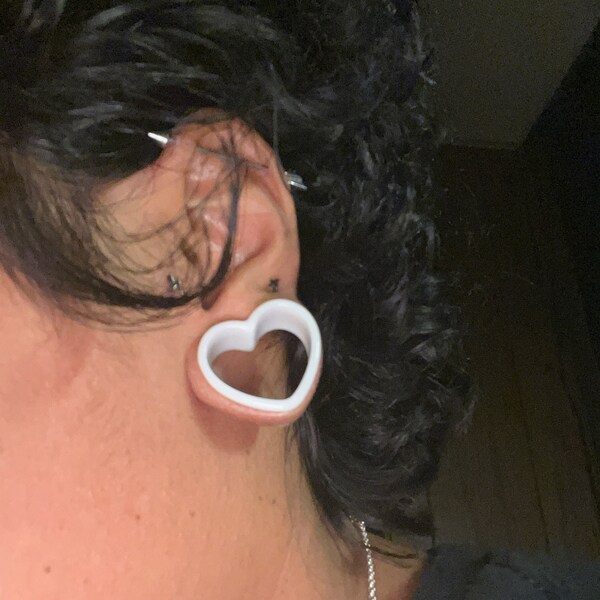 Day Love White Heart Shaped Ear Plugs Gauges Tunnels Hollow Hearts ...