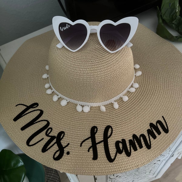 Bride Beach Hat, Personalized Sun Hat, Bridal Shower Gift, Beach Hat ...