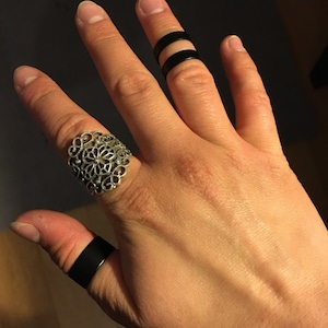 Womens Black Double Line Minimal Ring, Matte Black Knuckle Ring ...