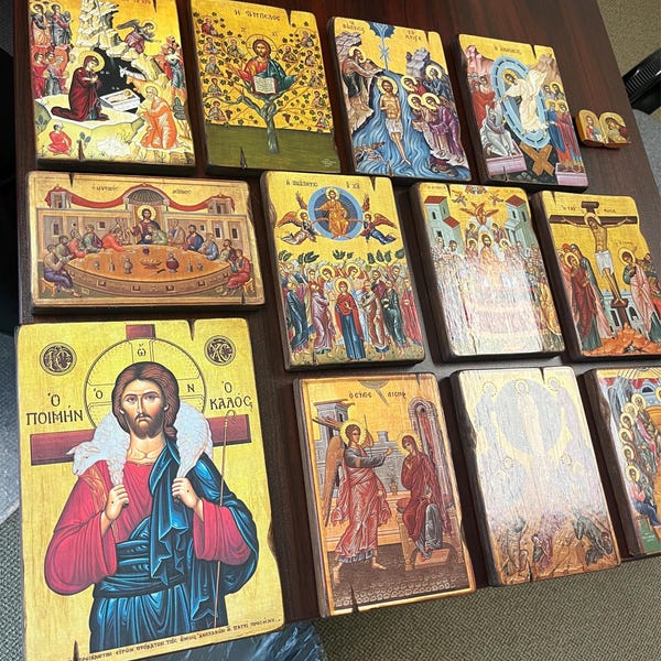 Last Supper Icon Greek Mystical Jesus Christ Dinner With 12 Disciples ...