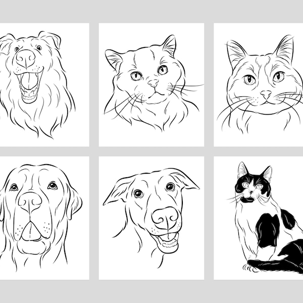 Pet Portrait Multiple Pets, Dog Portrait, Custom Cat Portrait, Animal ...