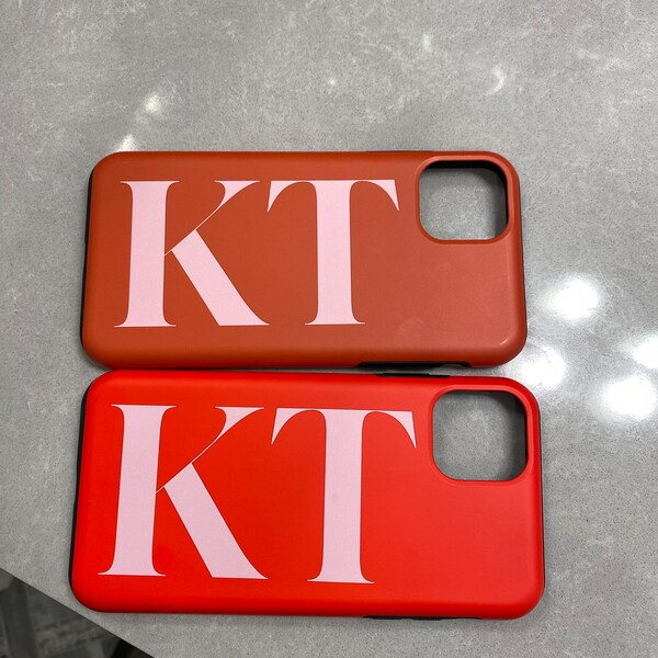 Cherry Red & Pink Initials Case for iPhone 15, 14, 13 Pro Max, Custom ...