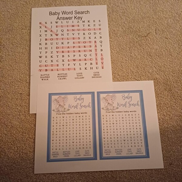 Boy Elephant Baby Shower Game, Word Search Game, Blue Elephant Boy Baby ...