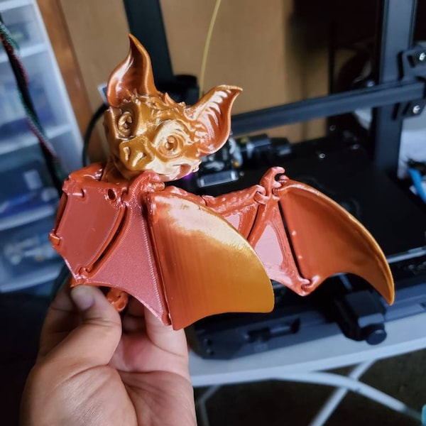Bat .STL Digital File for 3d Printing, Print-in-place Body, Snap-fit Head, Cute Articulated ...