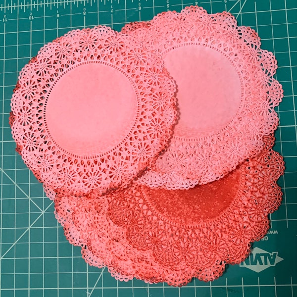Set of 10 Six Inch Pink/light Red Tea Dyed Paper Doilies. Tea Stained ...