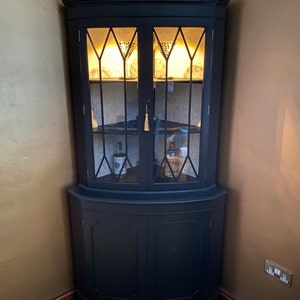 Tall Nathan Curved Corner Drinks Cabinet With Light and Geometric ...