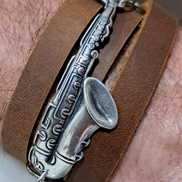 Saxophone Bracelet, Sterling Silver Finish or Antiqued Brass Finish - Etsy