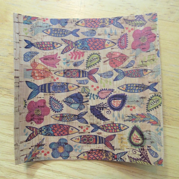 Sardine Printed Pattern on Natural Cork, Portuguese Cork Fabric ...