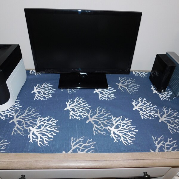Nautical Table Runner Indigo Navy Blue Coral Reef Centerpiece Sea Life ...