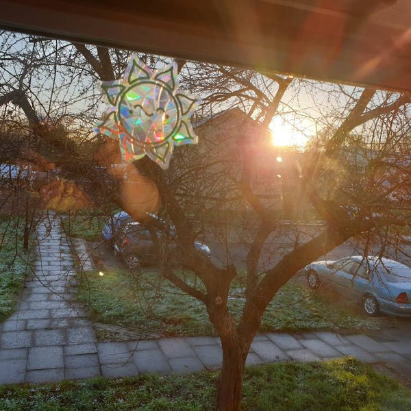 Happy Sun Suncatcher // Window Decal, Suncatcher Sticker, Renter ...