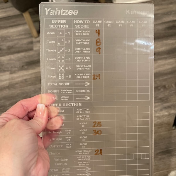 Yahtzee Erasable Acrylic Scorecard - Personalized! - Etsy