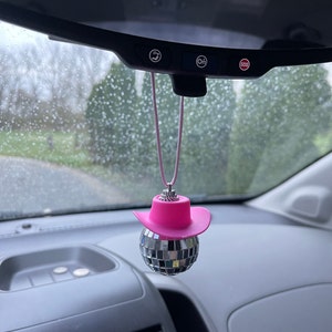 Black Cowboy Hat Disco Ball Car Hanging Rear View Mirror | Etsy