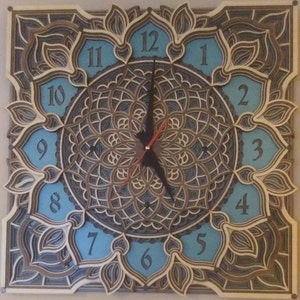 Wooden Multi Layer Wall Clock, Colorful Mandala Wall Clock, Wood Tier ...
