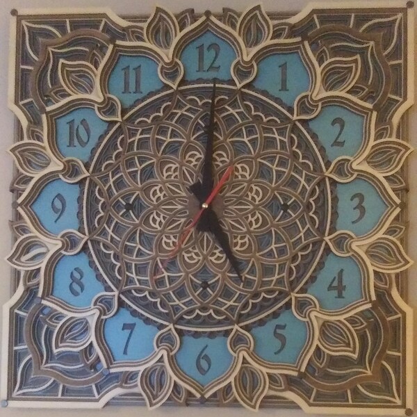 Colorful Mandala Wooden Wall Clock, Multi Layer Wall Clock, Wood Tier ...