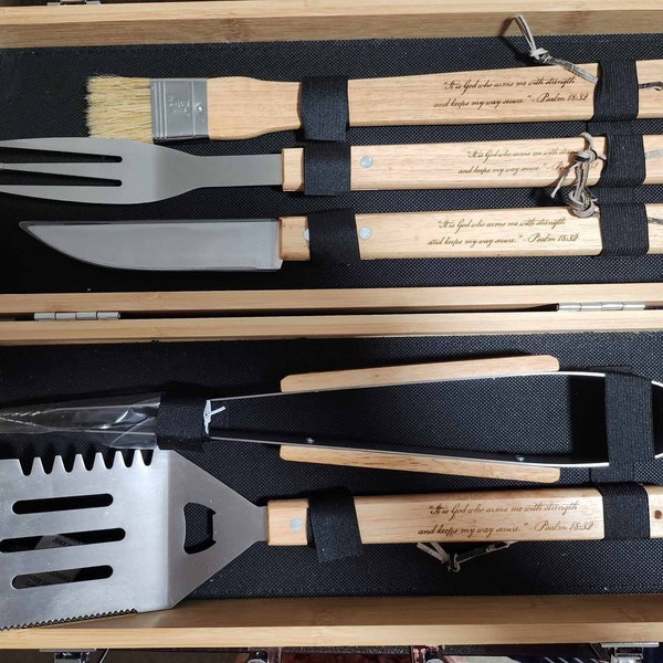 Personalized Complete BBQ Grill Tool Kit Set With Wood Case - Custom ...