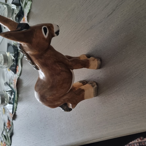 Hand Carved Long Eared Brown Donkey With Some White on His Stomach ...