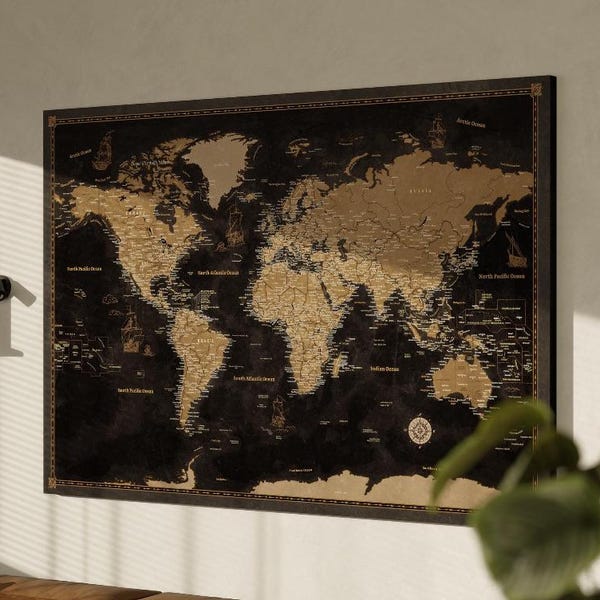 Personalized World Map Travel Pushpin Pinboard Home & Wall Decor Cork ...
