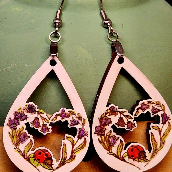 Ladybug Floral Drop Laser Cut Engraved Earrings, Digital File Download ...
