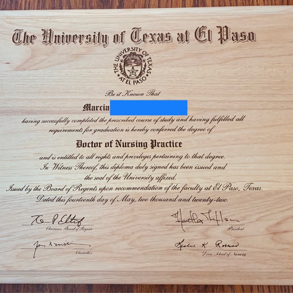 Laser Engraved Diploma Certificate, Graduation Gift, Custom Engraved ...