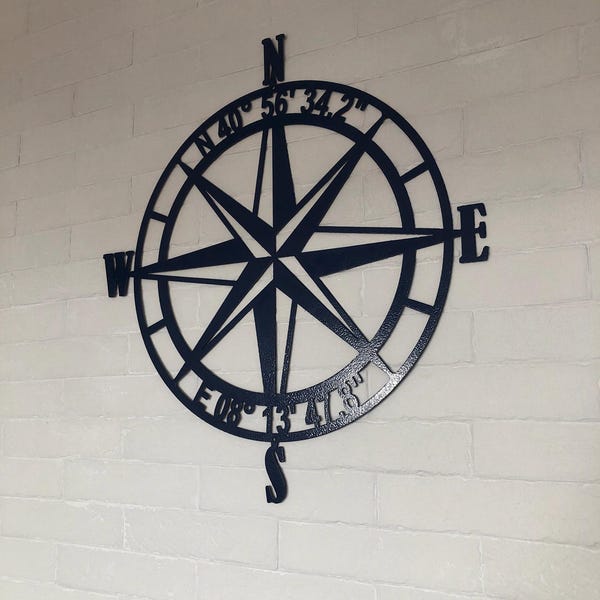Nautical Compass Rose Metal Wall Art With GPS Coordinates - Etsy
