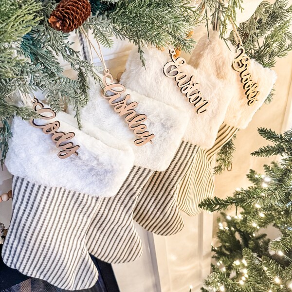 Christmas Stockings Name Tags Wooden Names for Stocking, Family ...