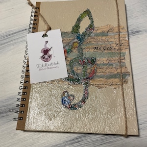 Fiddlestitch A5 Treble Clef Embroidered Notebook, Journal, Music Gift ...