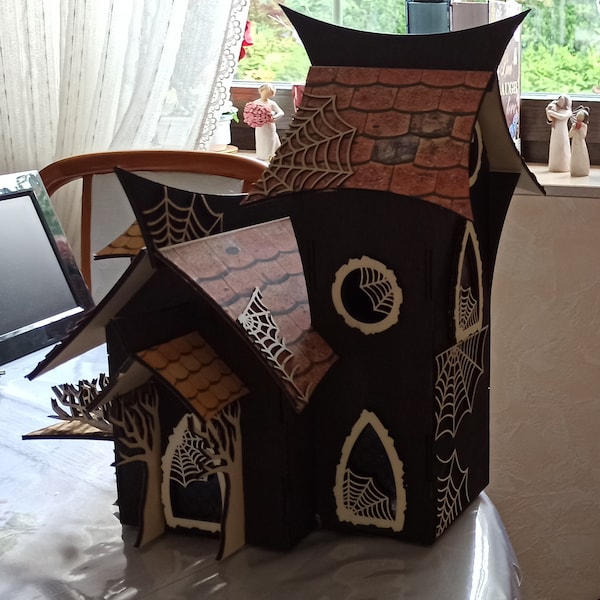 Halloween Laser Cut Files Haunted House Mansion 3D Glowforge SVG DXF ...