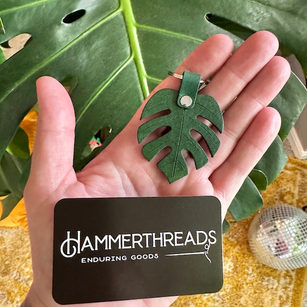 Monstera Leaf Leather Keychain - Small / Gift Ideas / Cute Boho Key ...