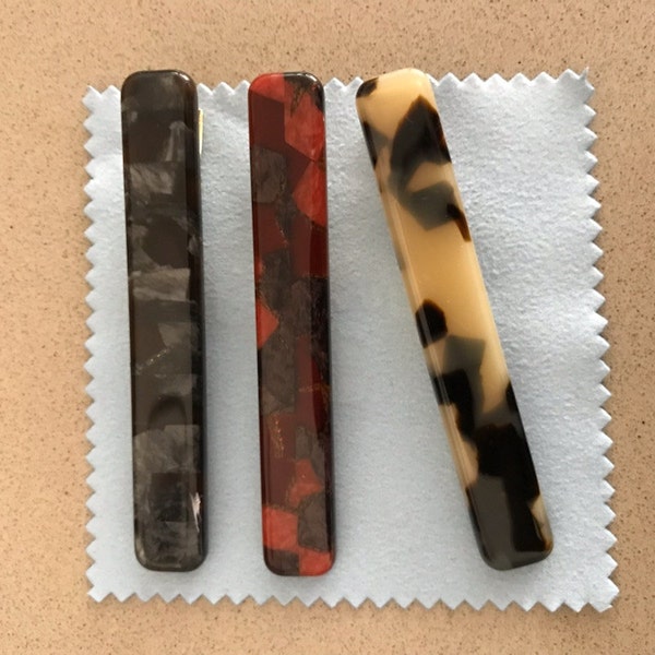 Long Rectangle Hair Clips 3 Pack Set | Acetate Gold Stainless Steel ...