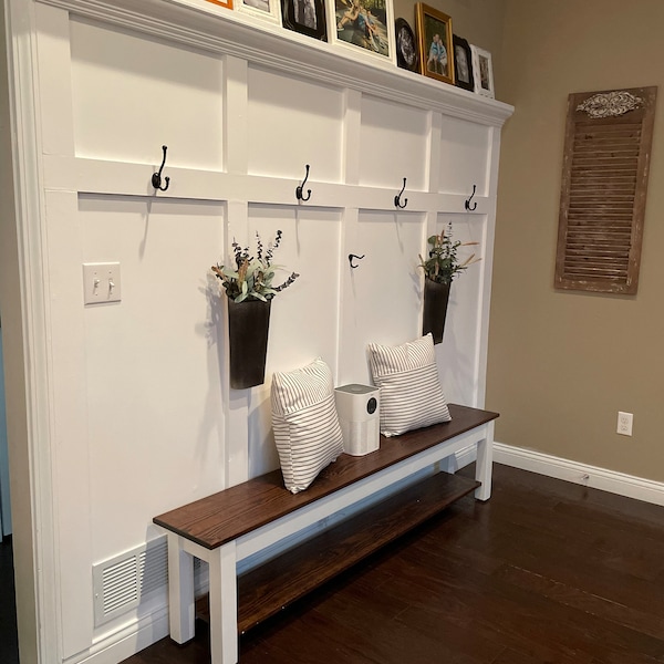 1776 Farmhouse Bench With Storage Shelf, Rustic Solid Wood Bench - Etsy