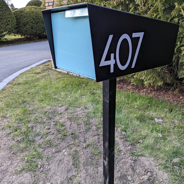 Modern Mailbox | Mid Century Modern Mailbox | Horizontal Silver/black ...