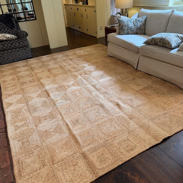 Indian Handmade Natural Beige Scandinavian Rug. Pattern Box Jute Rug ...