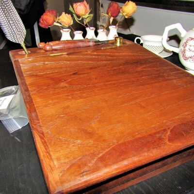 14-3/4 Wood Colonial Writing Desk With Accessories, Antique Vintage ...