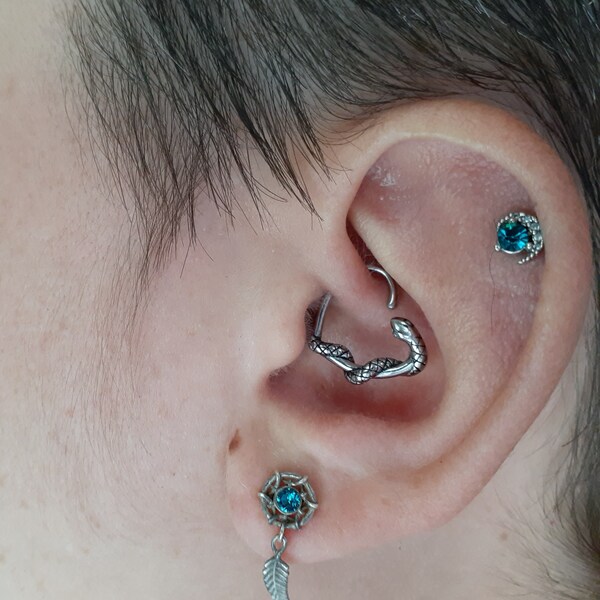 16G Crescent Moon and Stone Surgical Steel Stud Piercing, Cartilage ...