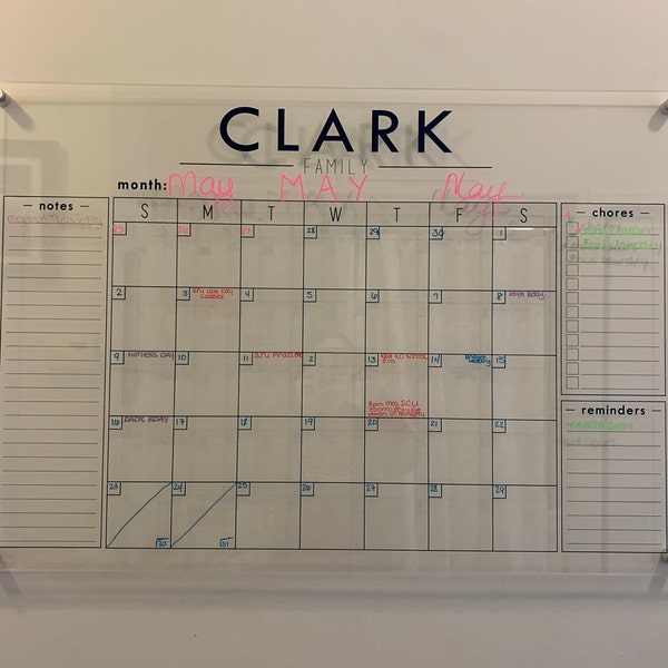Custom Acrylic Calendar W/ Notes Box, Priorities Box, and Reminders Box ...
