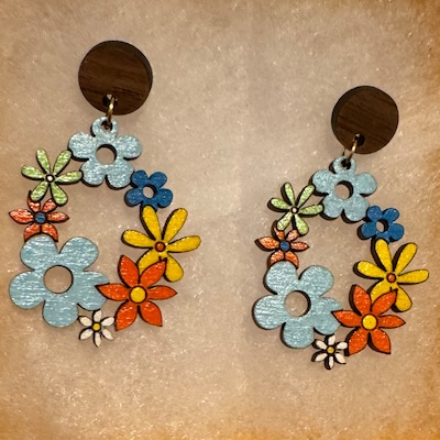 Retro Flower Drop Earring SVG Glowforge - Etsy
