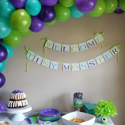 Welcome Tiny Monster Banner, Monster Baby Shower, Tiny Monster Birthday ...