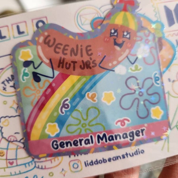 Hotdog Restaurant Manager Sticker | Holo Vinyl Sticker | Cute Cartoon ...