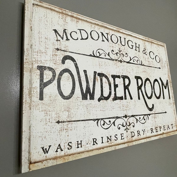 PERSONALIZED Custom Powder Room Sign Bathroom Family Name and Co Sign ...