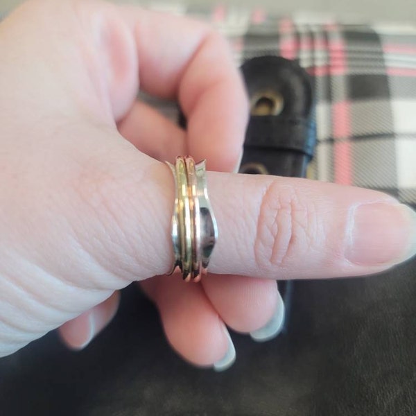 925 Sterling Silver Spinning Ring, Rose Gold & Gold Narrow Chunky ...