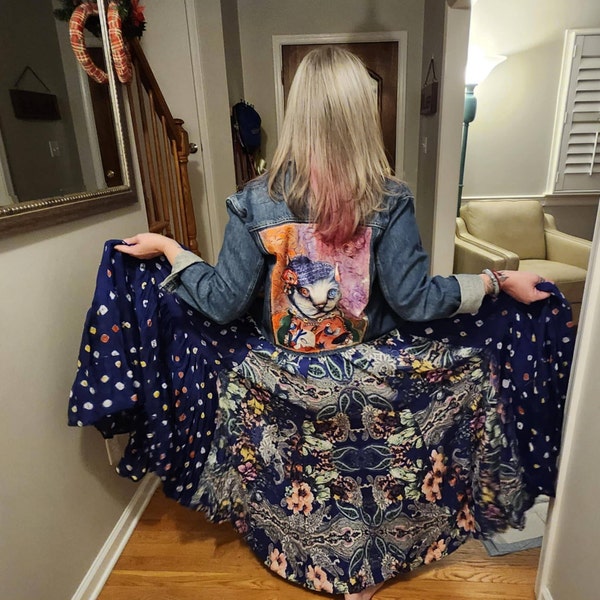 Up-cycled Boho Duster- Dress ' Milka' L-3X, Blue Denim Patchwork Long ...